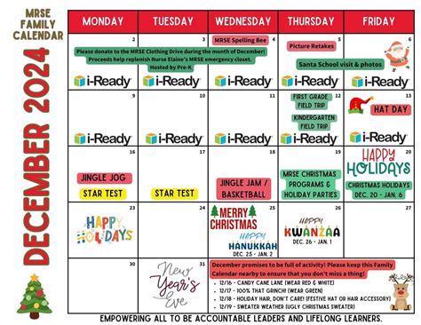 English Calendar Martha Smith Elementary School