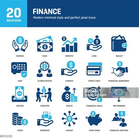 금융 글리프 단색 아이콘 돈 경제 은행 대출 신용 솔리드 아이콘 모음을 포함합니다 벡터 일러스트 레이 션입니다 웹사이트 디자인 로고 앱 템플릿 Ui 등 임금에 대한 스톡
