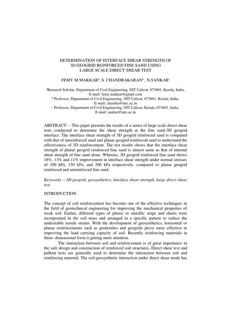 Pdf Determination Of Interface Shear Strength Of 3d Geogrid Reinforced Fine Sand Using Large