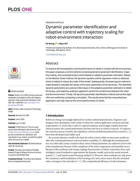 Pdf Dynamic Parameter Identification And Adaptive Control With Trajectory Scaling For Robot