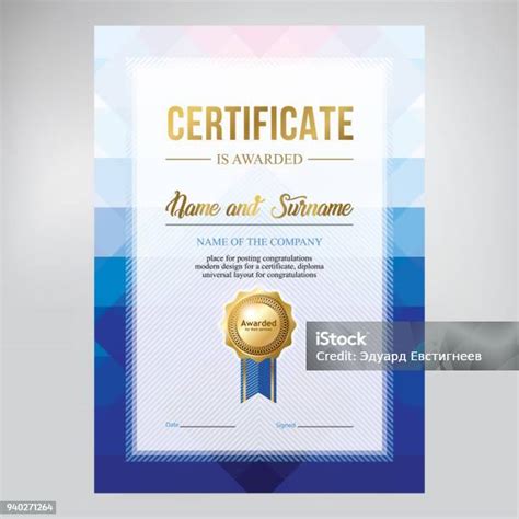 인증서 디자인 졸업장 서식 파일 창조적인 기하학적 파란색 배경 벡터 증명서에 대한 스톡 벡터 아트 및 기타 이미지 증명서