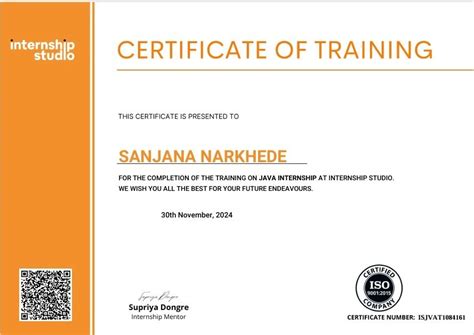 Sanjana Narkhede On Linkedin Java Internship Professionalgrowth Learningneverstops Programming