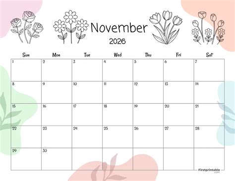November 2026 Calendars Free Printable And Fillable
