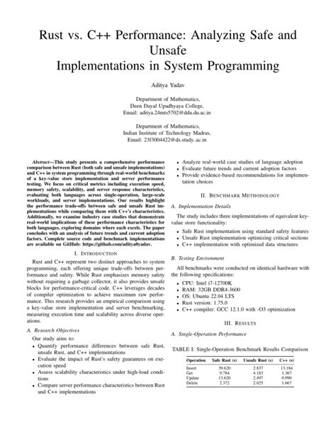 Pdf Rust Vs C Performance Analyzing Safe And Unsafe
