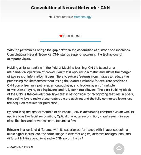 Minute Article A Minute Read Convolutional Neural Network Cnn