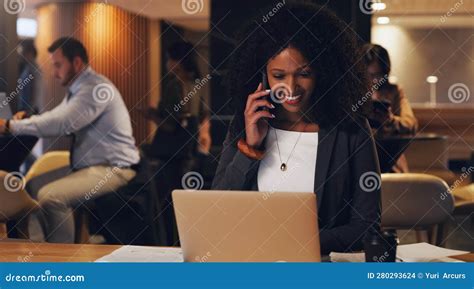 Corporate Phone Call Laptop Or Happy Woman Agent Or Worker With Online Review Feedback And