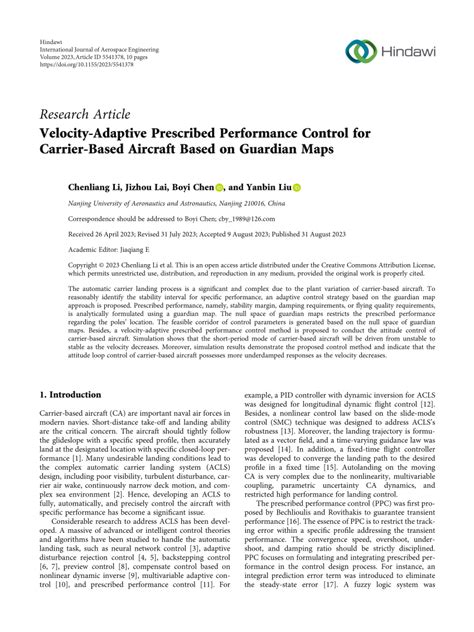Pdf Velocity Adaptive Prescribed Performance Control For Carrier Based Aircraft Based On