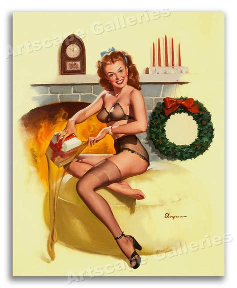 1950s Elvgren Pin Up Redhead Girl Christmas Poster Stocking Stuffer