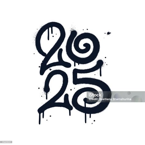 도시 그래피티 2025 날짜 드롭 스플래시 효과 흰색 바탕에 검정색 90 년대 거리 예술 스타일 배너 포스터 인사말 카드 스티커에 인쇄합니다 벡터 일러스트 레이 션 2025