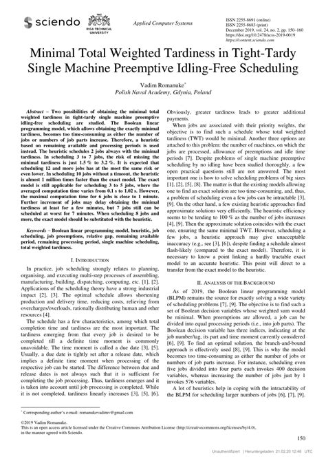 Pdf Minimal Total Weighted Tardiness In Tight Tardy Single Machine