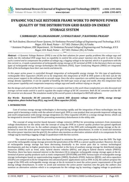 Irjet Dynamic Voltage Restorer Frame Work To Improve Power Quality Of The Distribution Grid