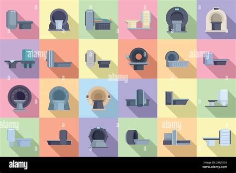 Magnetic Resonance Tomography Icons Set Flat Vector Ct Scan Medical Radiology Stock Vector