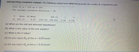 Solved Interpreting Computer Output The Following Output