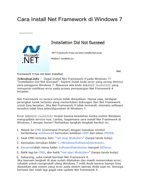Cara Install Net Framework Di Windows 7 Pdf