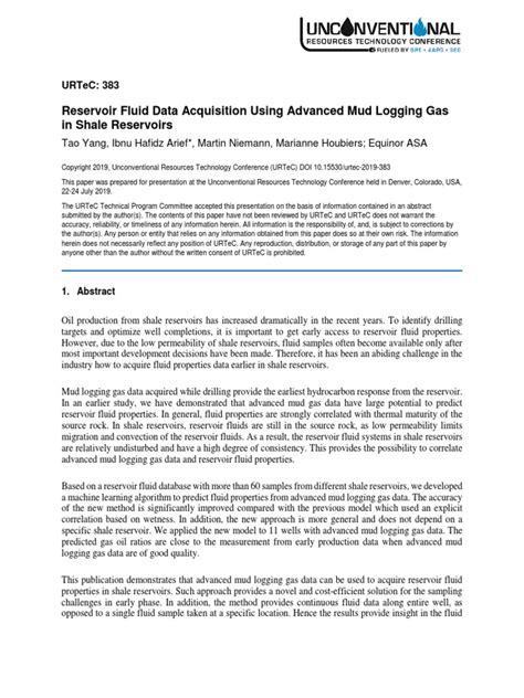 Reservoir Fluid Data Acquisition Using Advanced Mud Logging Gas In Shale Reservoirs Pdf