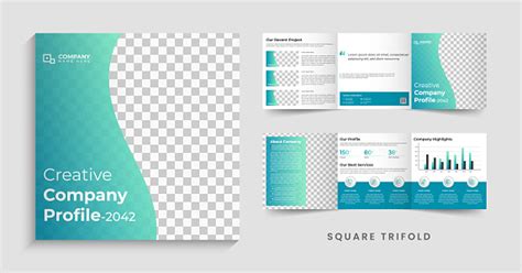 크리에이티브 회사 프로필 정사각형 삼중 브로셔 디자인 A4 정사각형 삼중 벡터 템플릿 0명에 대한 스톡 벡터 아트 및 기타