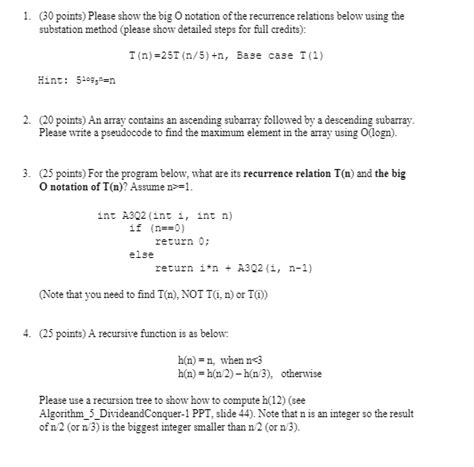 Solved Anaylsis Of Algorithms Cosc 5313 1 30 Points Pl