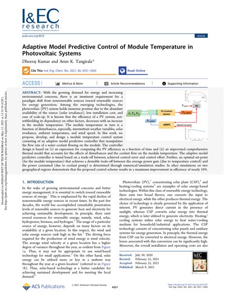 PDF Adaptive Model Predictive Control Of Module Temperature In Photovoltaic Systems