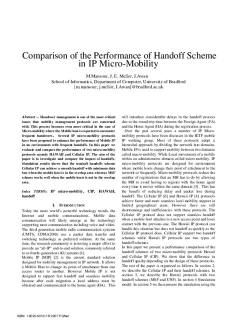 Pdf Comparison Of The Performance Of Handoff Scheme In Ip Micro Mobility