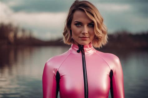 Woman Posing In Pink Rubber Vintage Wetsuit Shiny By Sixork On Deviantart