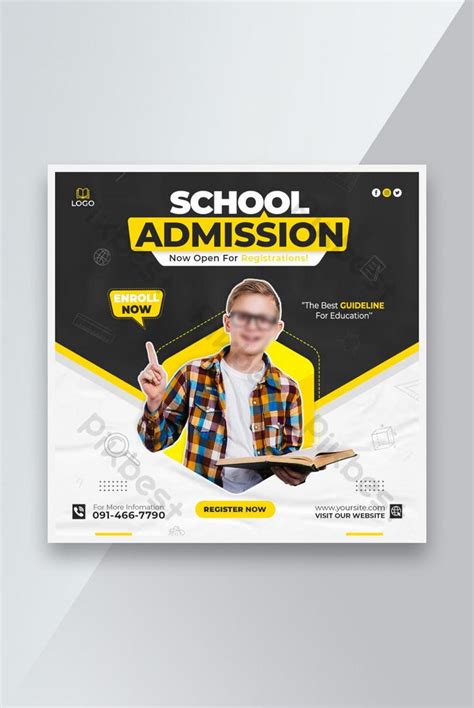 การรับเข้าโรงเรียนหรือกลับไปที่เทมเพลตการออกแบบแบนเนอร์โพสต์โซเชียลมีเดีย แบบ Psd ดาวน์โหลดฟรี