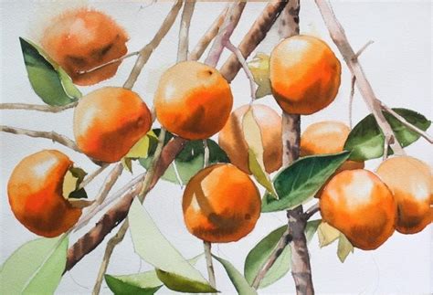 풍경수채화 감나무 수채화과정 네이버 블로그 Flower Art Watercolor And Ink Watercolor Landscape