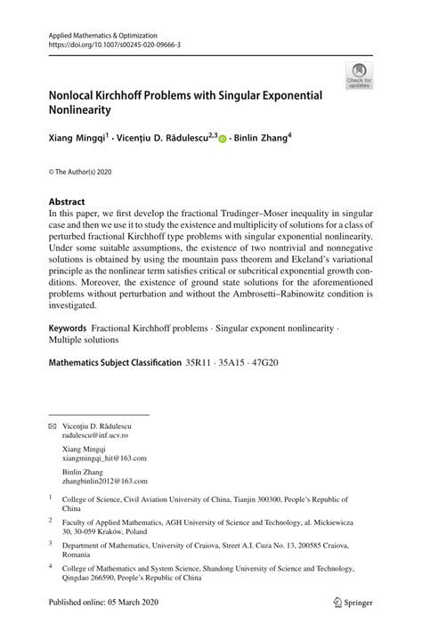 Pdf Nonlocal Kirchhoff Problems With Singular Exponential Nonlinearity