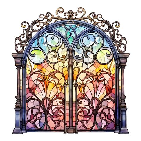 Premium Ai Image Wrought Iron Gate With Stained Glass Classic Ir Watercolor Gate Beauty Art On