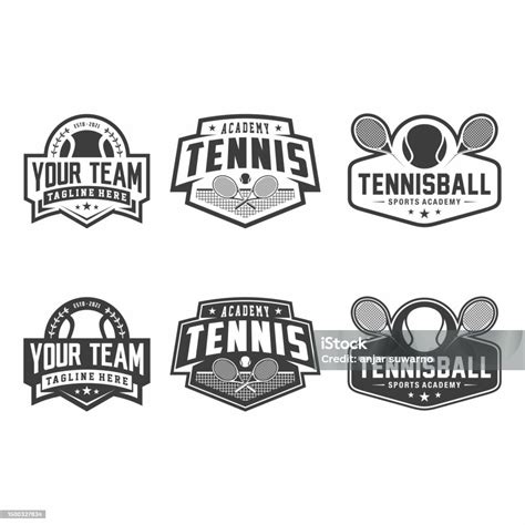 배지 엠블럼 테니스 클럽 토너먼트 테니스 아이콘 디자인 테니스 라켓 흰색 배경에 공 벡터 세트 Championship에 대한 스톡 벡터 아트 및 기타 이미지 Istock