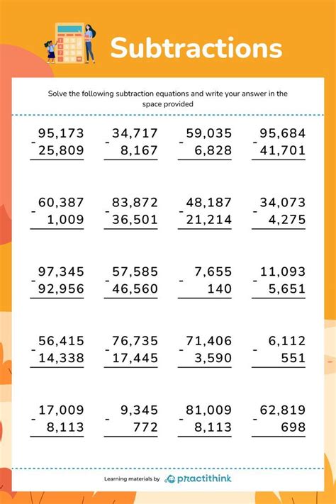 Subtractions Numbers Up To 9999 Worksheets Math Problem Solving