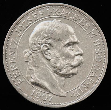 5 крон 1907 год. Венгрия. Серебро 900 пр. Вес: 24 грамма. 5.2.92 ...