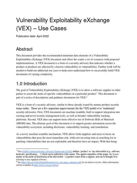 vex use cases aprill2022 pdf vulnerability computing computer