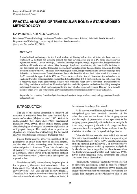 Pdf Fractal Analysis Of Trabecular Bone A Standardised Methodology