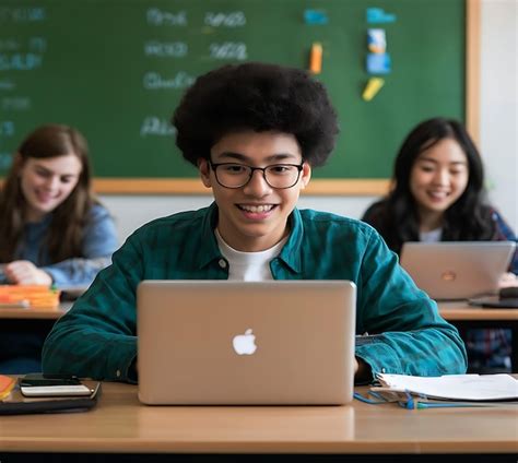 Student Using Laptop In Classroom Premium Ai Generated Image