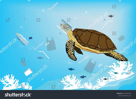 Head Turtle Stuck Plastic Bottle That Stock Vector Royalty Free