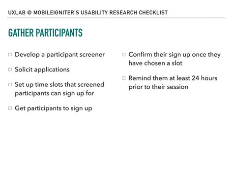 Usability Research Checklist Ppt