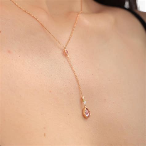 Dangling Dorical Drop Stone Necklace Tiny Dangling Stone Necklace