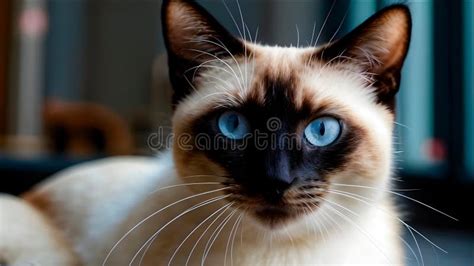 Blue Point Siamese Cat Looking Blue Eyes Domestic Short Hair