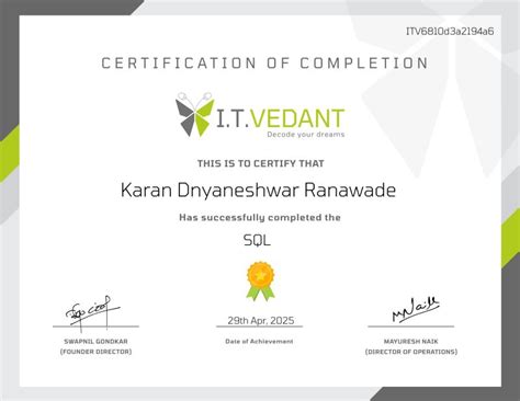 Sql Certification Dataskills Itvedant Continuouslearning