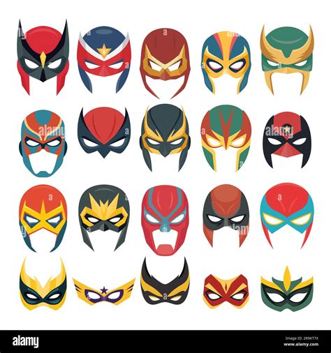 Vector Super Hero Masks Set In Flat Style Face Character Superhero Comic Book Mask Collection