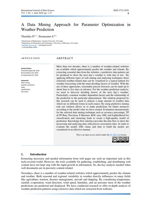 Pdf A Data Mining Approach For Parameter Optimization In Weather