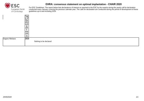 Ehra Consensus Statement On Optimal Implantation Chair 2020 Pdf