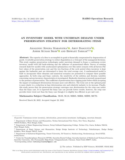 Pdf An Inventory Model With Uncertain Demand Under Preservation