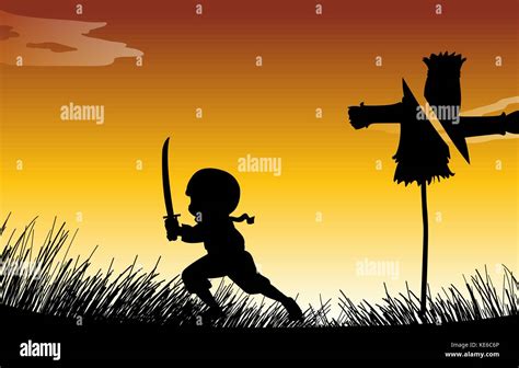 Silhouette Ninja With Sword Illustration Stock Vector Image And Art Alamy