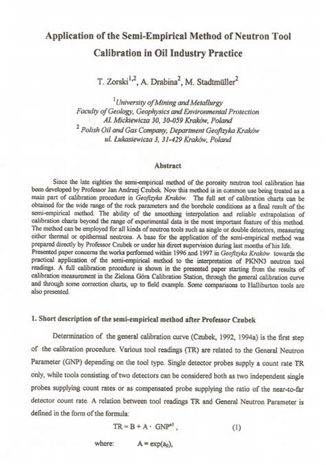 Pdf Application Of The Semi Empirical Method Of Neutron Tool Calibration In Oil Industry Practice