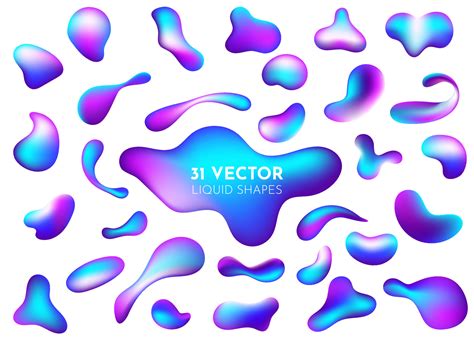 Liquid Flow Glow Purple Blue 3d Neon Lava Lamp Vector Geometric Set For Banner Card Or Ui