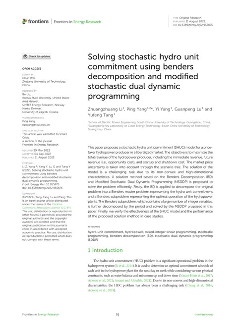 Pdf Solving Stochastic Hydro Unit Commitment Using Benders