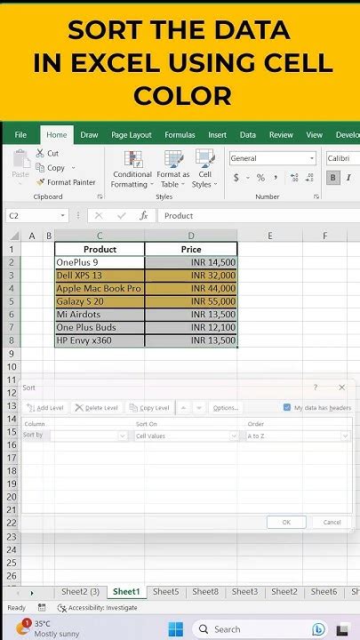 Sort The Data In Excel Using Cell Color Shorts Msexcel Microsoftexcel Exceltips