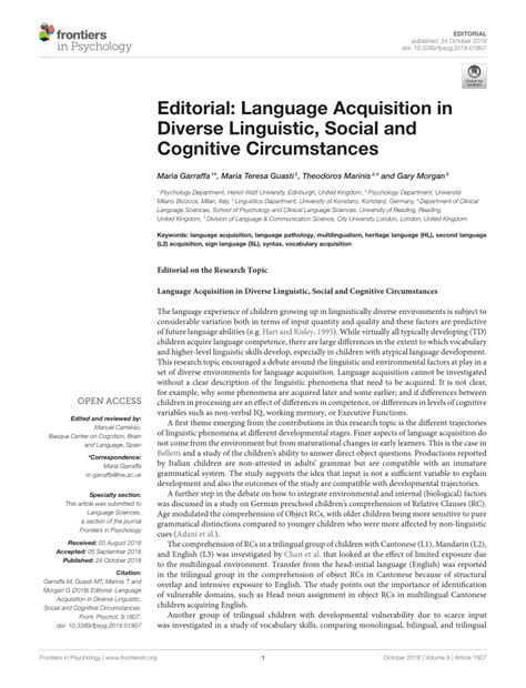 Pdf Editorial Language Acquisition In Diverse Linguistic Social And