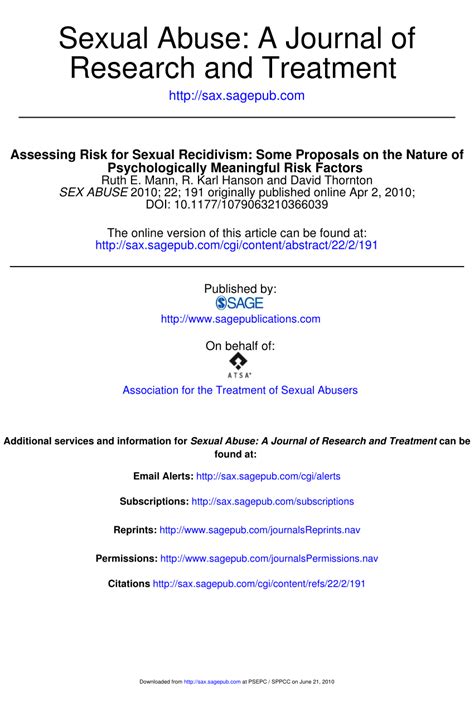 Pdf Assessing Risk For Sexual Recidivism Some Proposals On The Nature Of Psychologically
